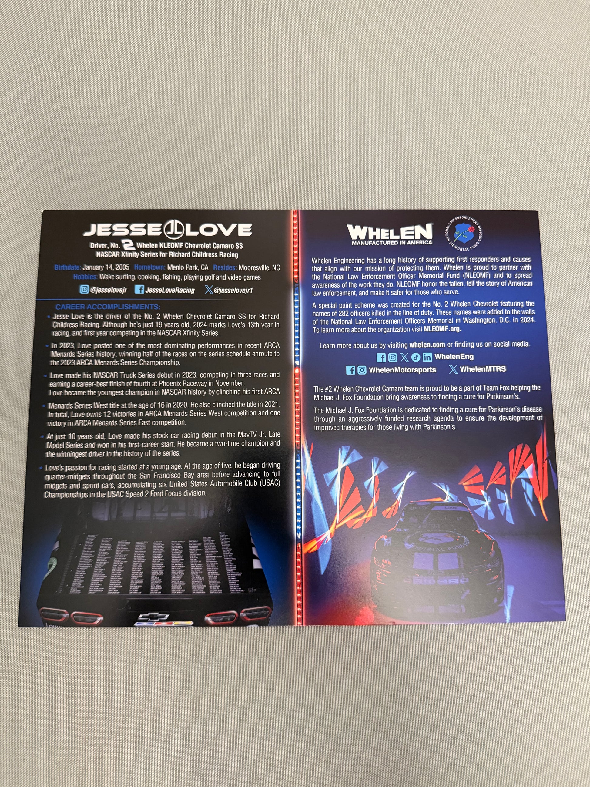 Jesse Love #2 2024 Whelen Law Enforcement Nascar Hero Card – Race Day ...